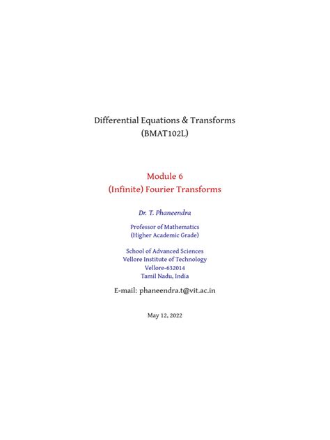 Fourier Transforms Pdf Fourier Transform Applied Mathematics