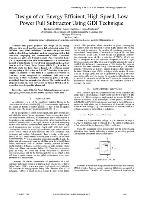 Pdf Design Of An Energy Efficient High Speed Low Power Full Subtractor Using Gdi Technique