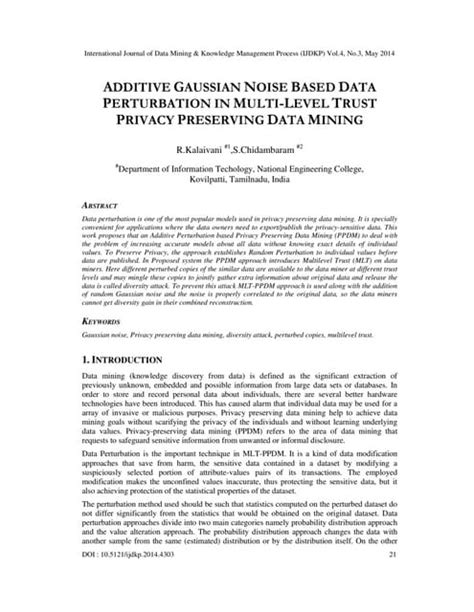 Additive Gaussian Noise Based Data Perturbation In Multi Level Trust