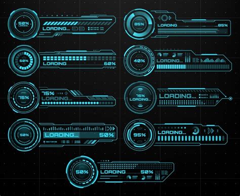Hud Loading Progress Bars Sci Fi Interface Vector Image