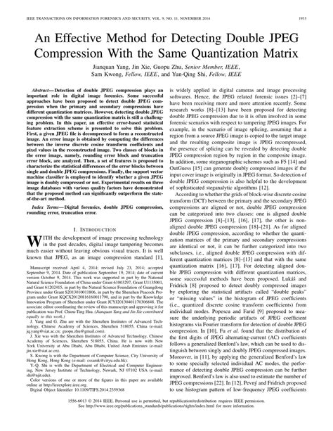 pdf detecting non aligned double jpeg compression based on refined