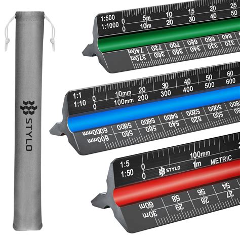 Aluminum Architect Scale Ruler 30cm Ruler Laser Etched Triangle