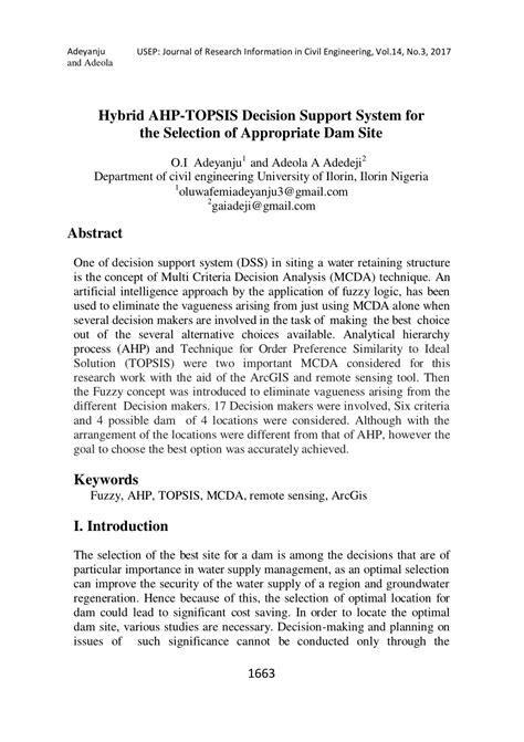 Pdf Hybrid Ahp Topsis Decision Support System For The Selection Of