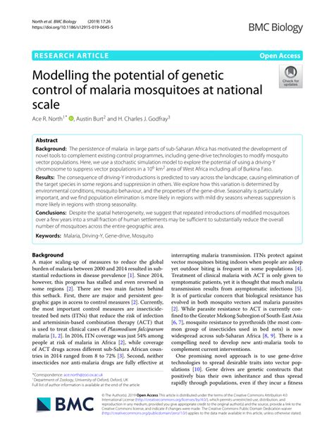 Pdf Modelling The Potential Of Genetic Control Of Malaria Mosquitoes