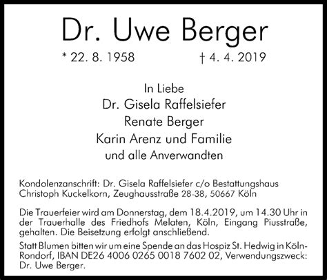 Traueranzeigen Von Uwe Berger Wirtrauern