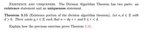Existence And Uniqueness The Division Algorithm