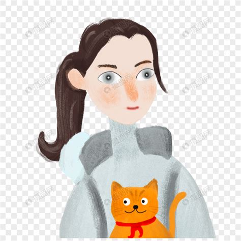 抱猫咪的女孩元素素材下载 正版素材401167833 摄图网