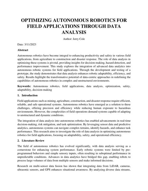 pdf optimizing autonomous robotics for field applications through data analysis