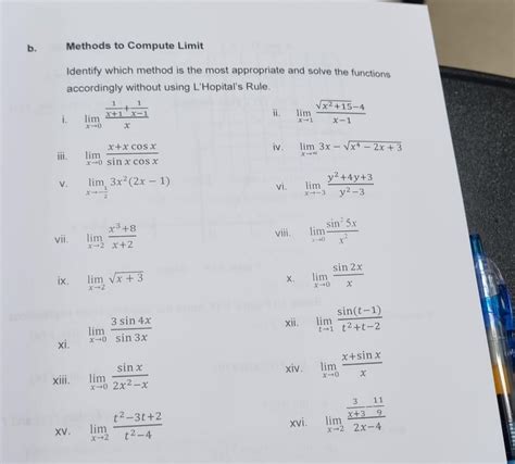 Solved B Methods To Compute Limit Identify Which Method Is Chegg Com