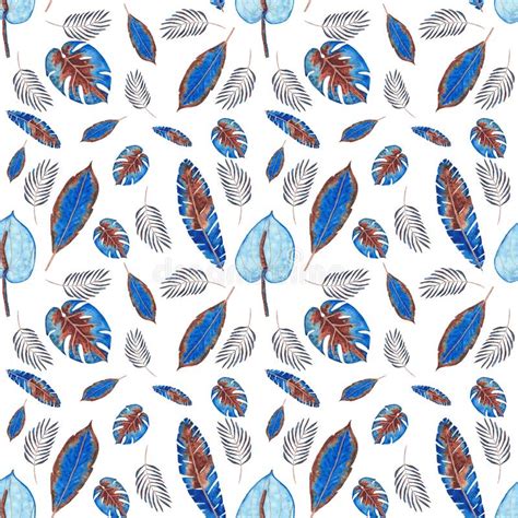 Tropical Pattern Blue Leaves Decoration For Postcards Background