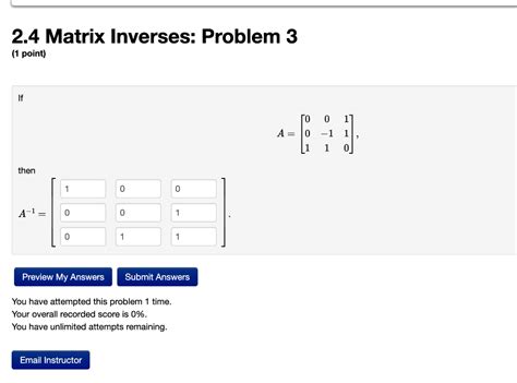 Solved 24 Matrix Inverses Problem 3 1 Point If 0 1 A 10