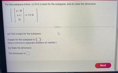 Solved For The Subspace Below A Find A Basis For The