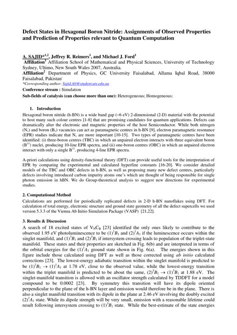 Pdf Defect States In Hexagonal Boron Nitride Assignments Of Observed