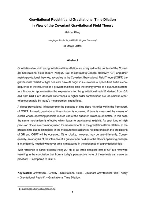 Pdf Gravitational Redshift And Gravitational Time Dilation In View Of The Covariant