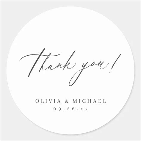 Elegant Modern Thank You Script Minimalist Wedding Classic Round