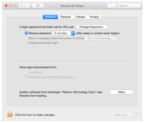 setting up mac os security settings on 10 13 and 10 12 wacom