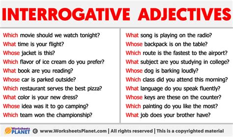 Interrogative Adjectives Examples