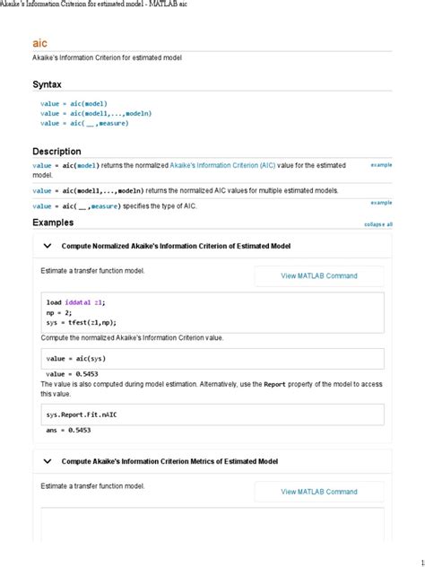 Akaikes Information Criterion For Estimated Model Matlab Aic Pdf