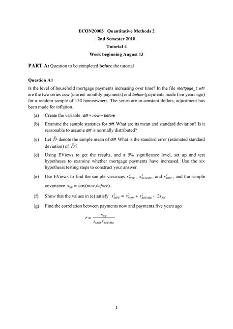 t tutorial 4 econ20003 quantitative methods 2 2nd semester 2018 tutorial 4 week beginning