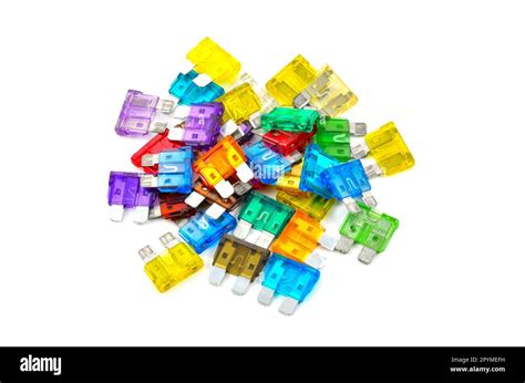Color Car Fuse Pile Of Colorful Electrical Automotive Fuses Or Circuit Breakers Isolated On