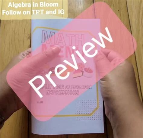 Math Menu Activity Simplifying Algebraic Expressions