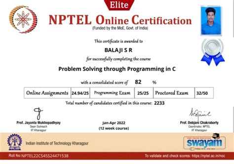 Balaji S R On Linkedin Nptel Programming