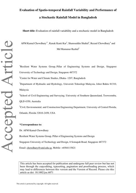 Pdf Evaluation Of Spatio Temporal Rainfall Variability And Performance Of A Stochastic
