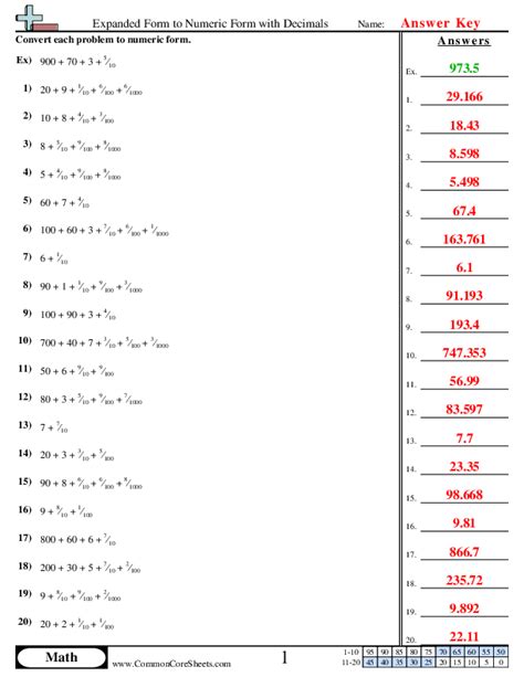 Decimals Expanded Form Worksheet