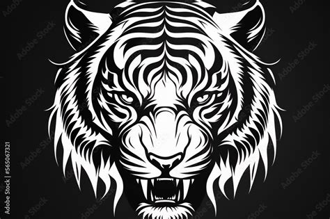 Tiger Head Logo 2d White And Black Generative Ai Illustration Stock