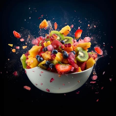Premium Ai Image Colorful Fruit Salad Exploding In A Bowl Generative Ai
