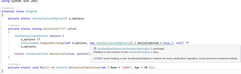 Ca1869 Is Flagging Lazily Initialized Jsonserializeroptions Construction · Issue 6957 · Dotnet