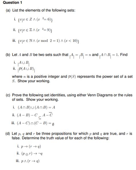 Get Answer Question 1 A List The Elements Of The Following Sets I