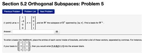 solved section 5 2 orthogonal subspaces problem 5 previous