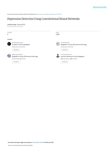 Depression Detection Using Convolutional Neural Networks 1 Pdf Artificial Neural Network