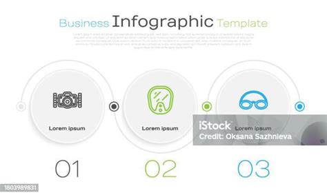 라인 사진 카메라 다이빙 마스크 안경 및 모자를 설정합니다 비즈니스 인포그래픽 템플릿입니다 벡터 개인 장식품에 대한 스톡 벡터 아트 및 기타 이미지 Istock