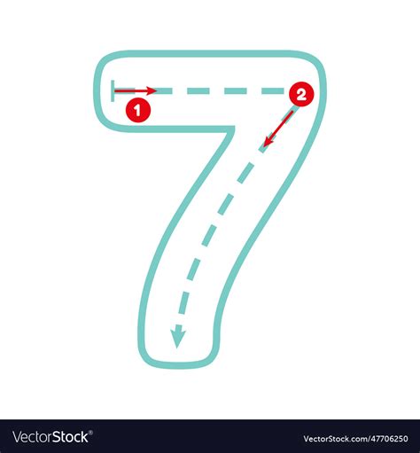 Write Number Seven With Tracing Guide Outline Vector Image