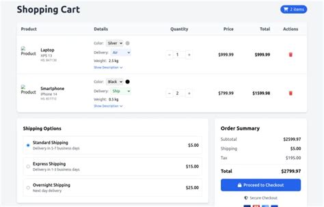 18 Free Shopping Cart Examples In Tailwind Css