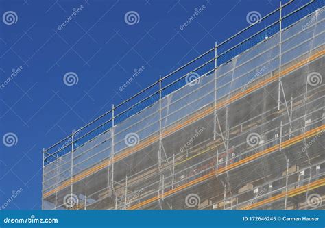 White Textile Safety Net At A Metal Scaffold Stock Image Image Of