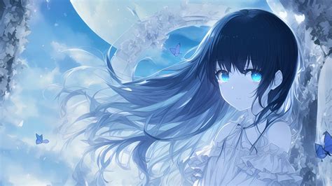 Wallpaper Girl Eyes Hair Dress Anime Blue Hd Picture Image
