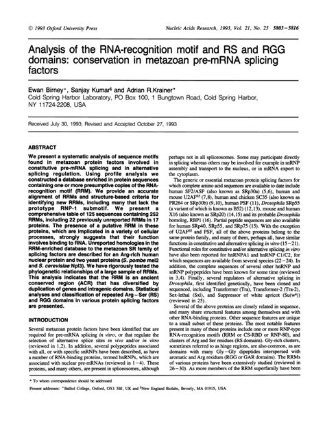 Pdf Analysis Of The Rna Recognition Motif And Rs And Rgg Domains Conservation In Metazoan Pre