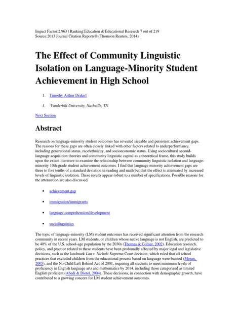 The Effect Of Linguistic Isolation 2013 Pdf Second Language