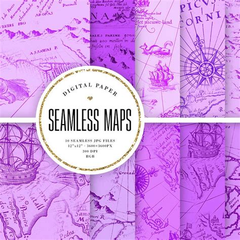 Purple Map Digital Paper Etsy