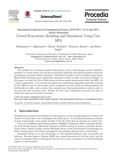 Pdf Crowd Evacuation Modeling And Simulation Using Care Hps
