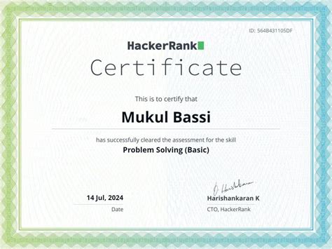 Mukul Bassi On Linkedin Just Completed The Problem Solving Certification From Hackerrank 2…