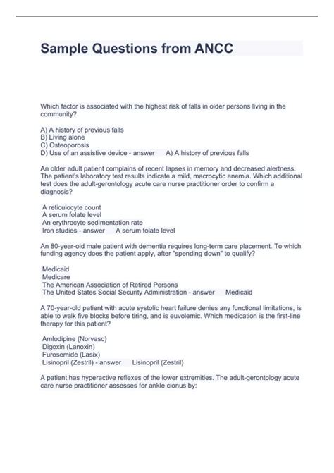 Sample Questions From Ancc Questions And Answers 2024 Ancc Stuvia Us