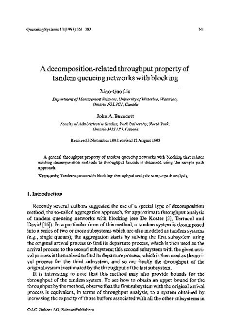 Pdf A Decomposition Related Throughput Property Of Tandem Queueing Networks With Blocking