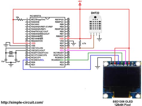 Pic16f877a With Dht22 Am2302 Sensor And Ssd1306 Oled Display