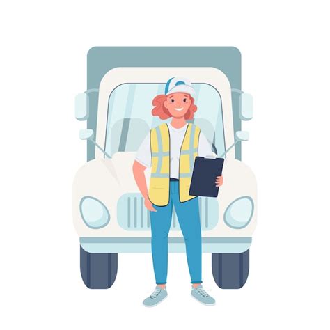 Premium Vector Woman Truck Driver Flat Color Detailed Character