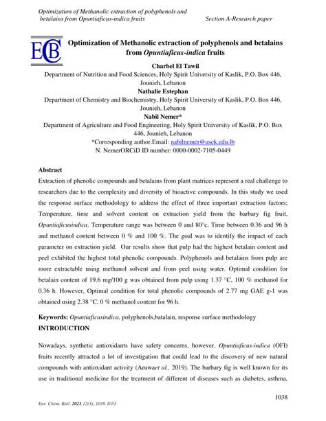 Pdf Optimization Of Methanolic Extraction Of Polyphenols And Betalains From Opuntia Ficus