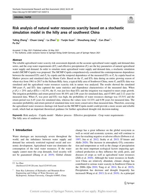 Risk Analysis Of Natural Water Resources Scarcity Based On A Stochastic Simulation Model In The
